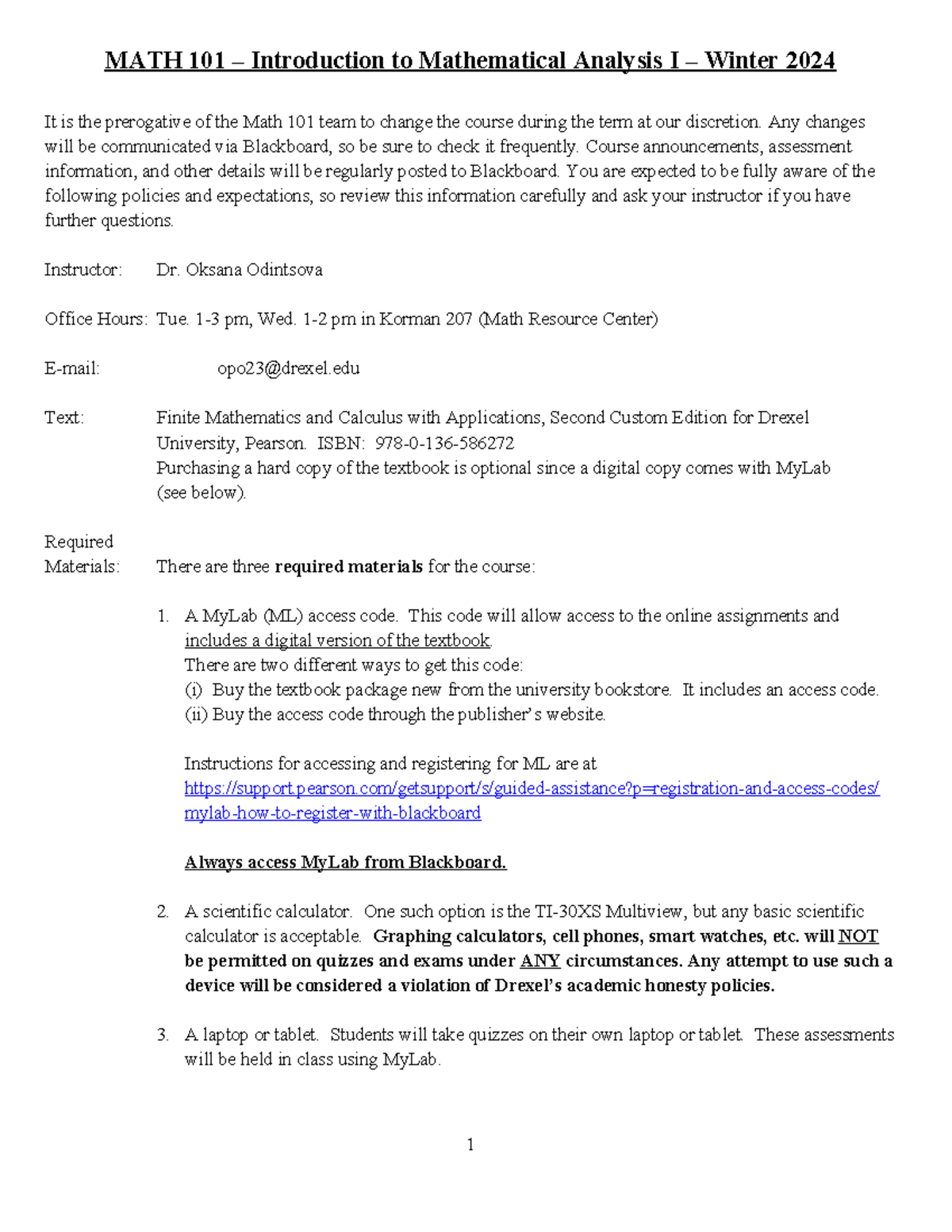 Math 101 Syllabus Winter 2024(1) - MATH 101 – Introduction to ...
