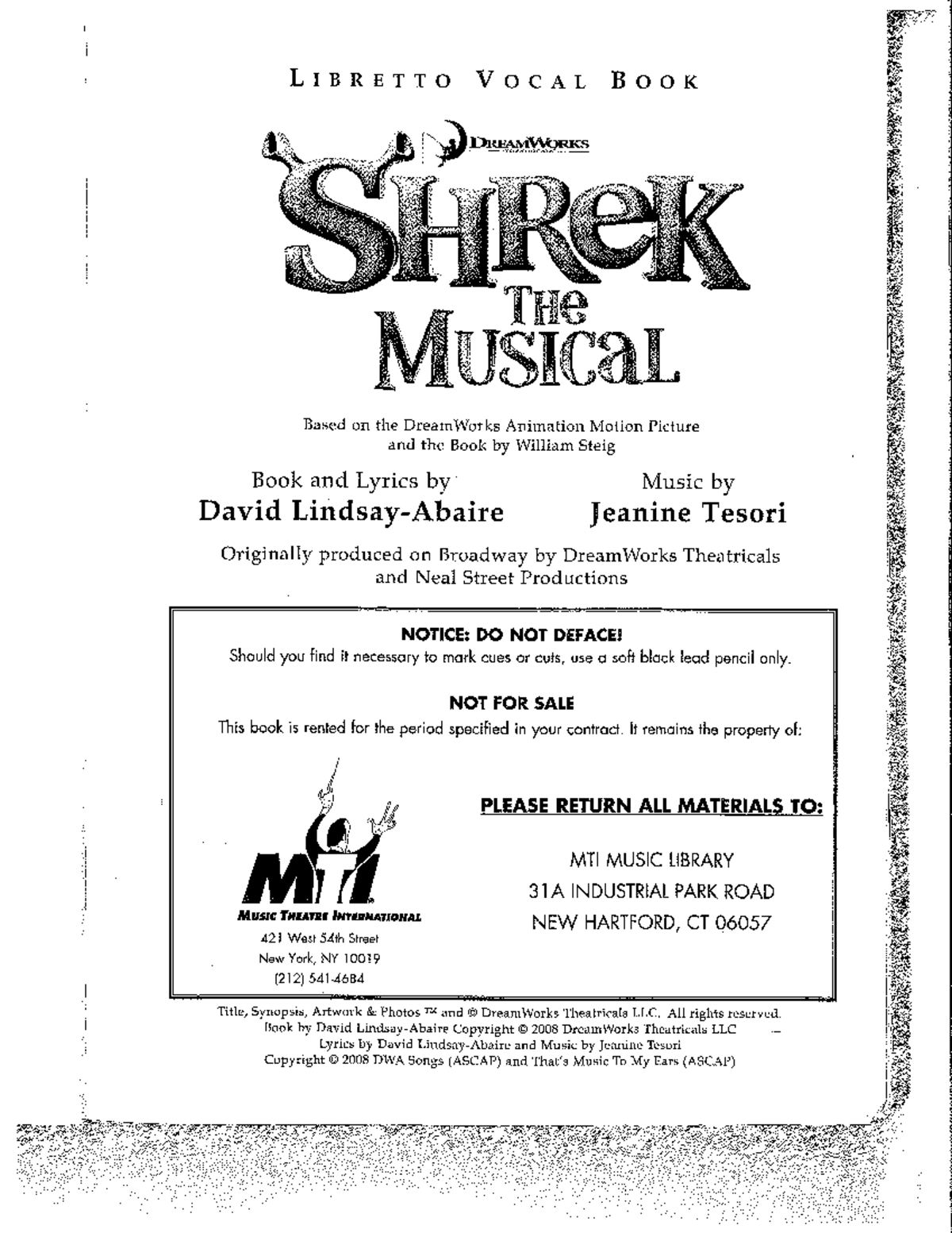 Shrek The Musical: Libretto & Character Guide (Course Code: MTI) - Studocu