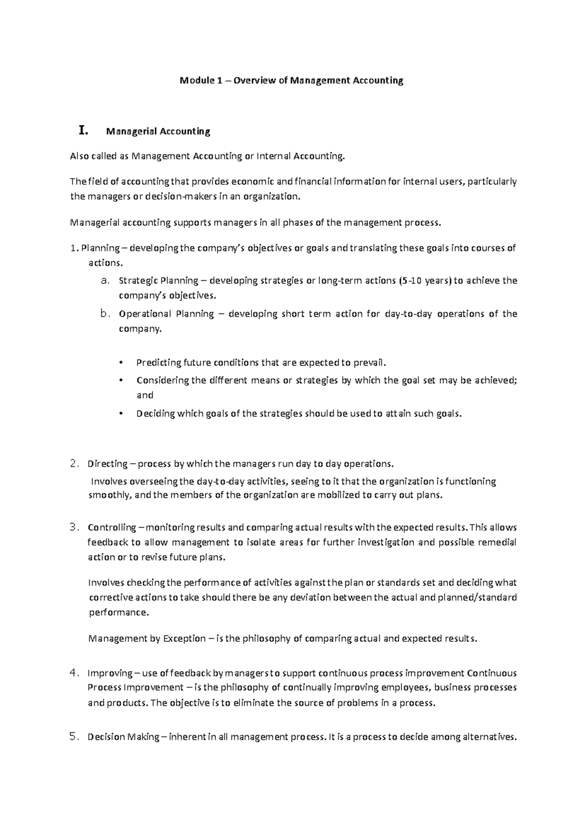 Module 1 - Overview of Management Accounting - Module 1 – Overview of ...