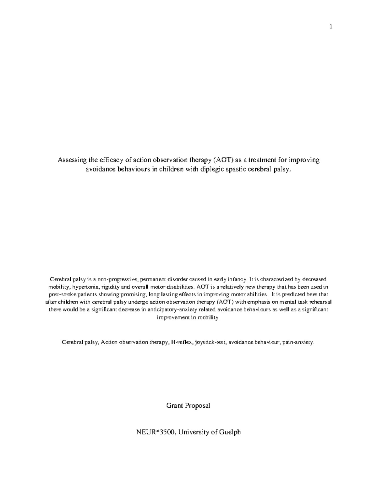 Grant Proposal: Efficacy of AOT in Reducing Avoidance Behaviours in ...