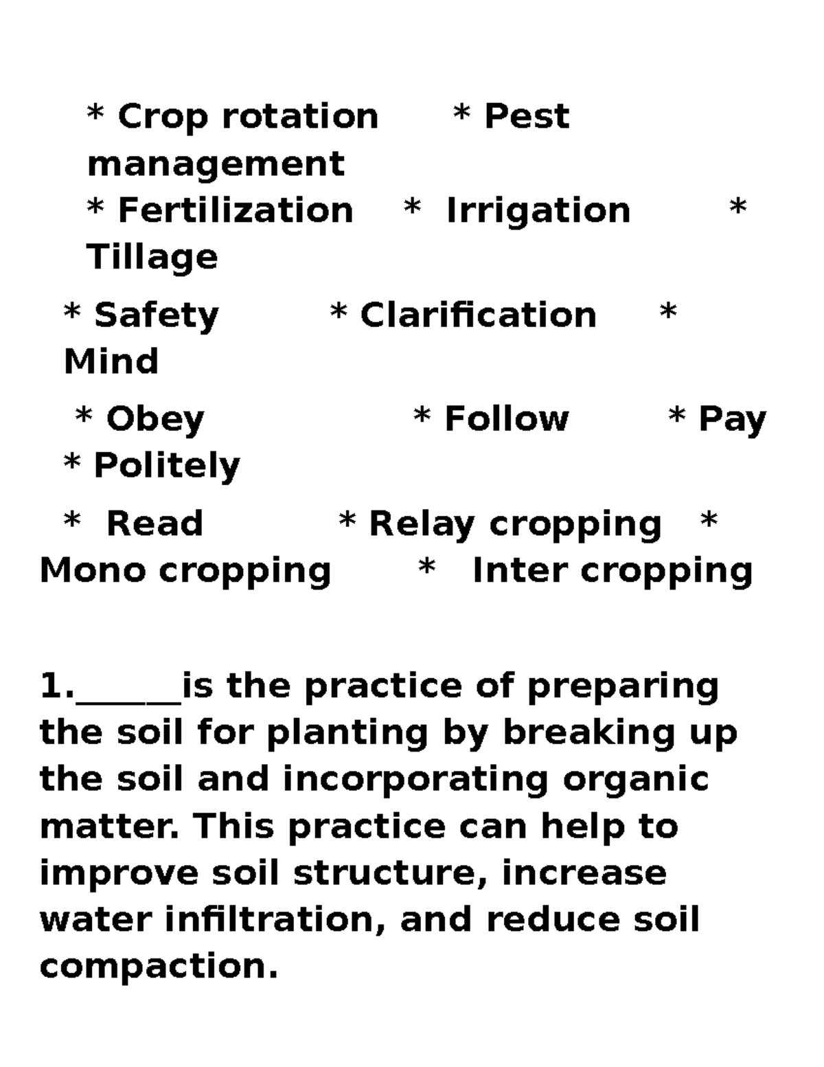 Common Agronomic Work Quiz: Crop Management & Practices - Studocu