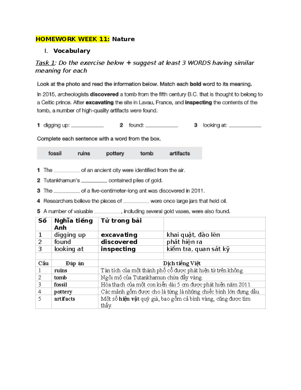 Ecom1 Week 11 Homework: Nature I Vocabulary & Synonyms Task - Studocu