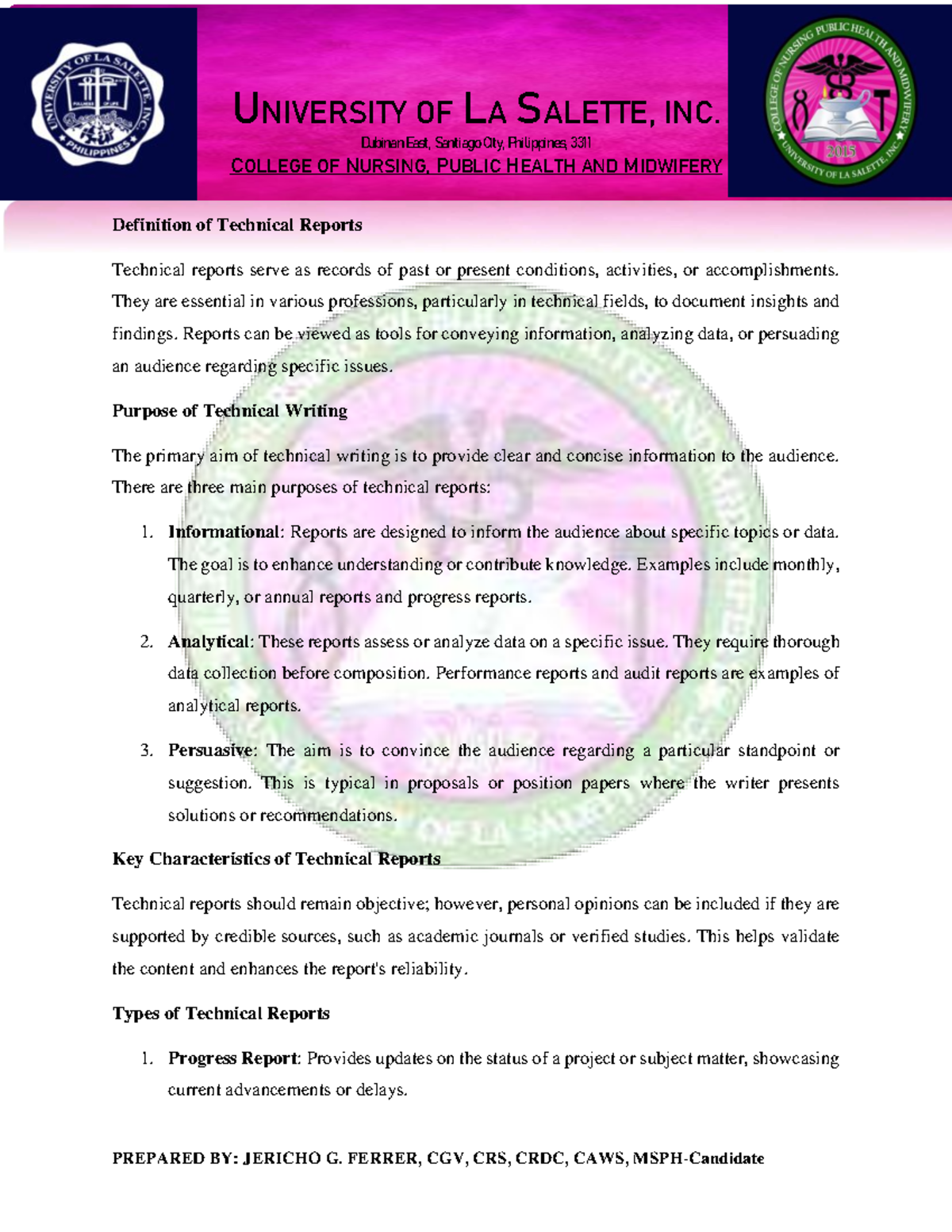 Technical writing report: Understanding technical reports and their ...