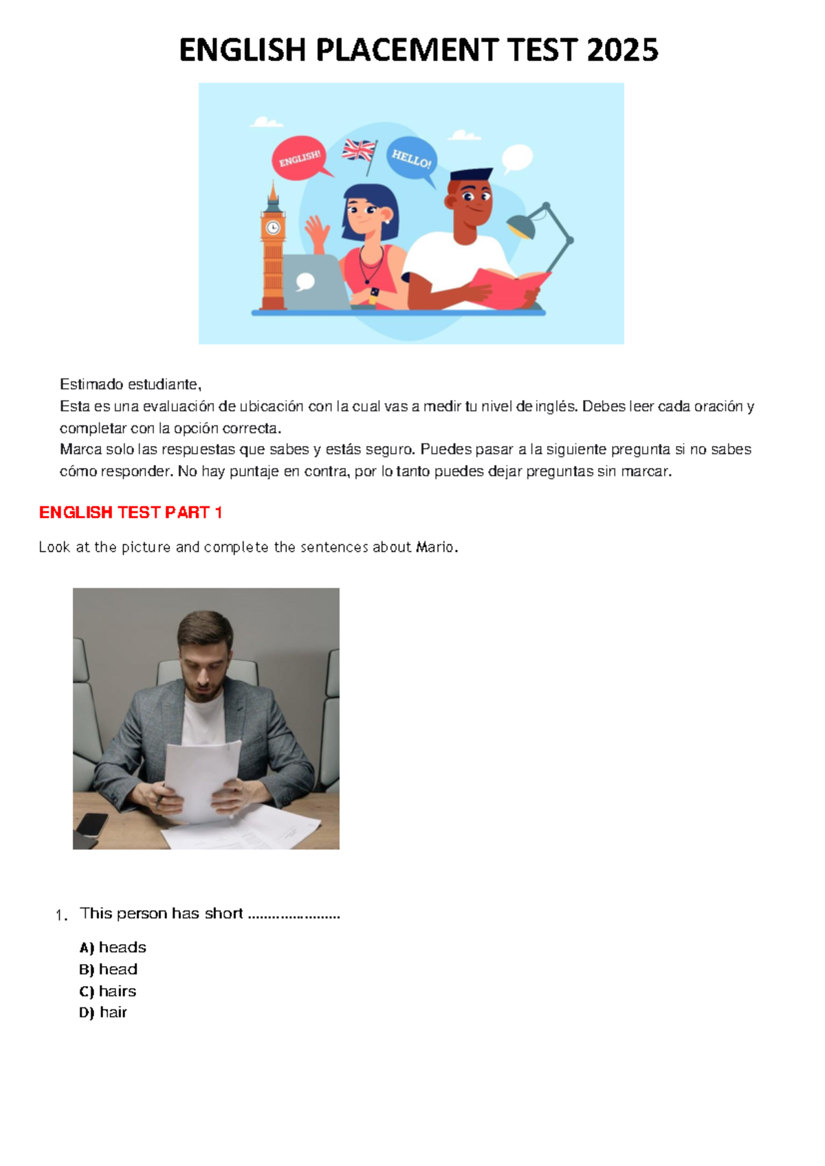 ENGLISH PLACEMENT TEST 2025: Complete Your English Level Assessment ...