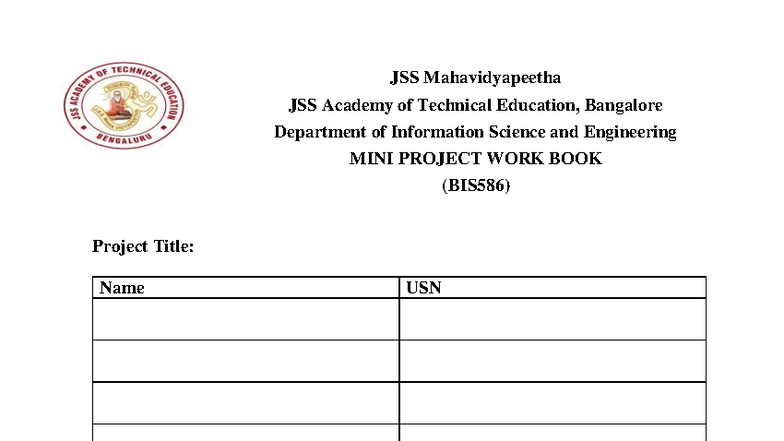 Mini Project Work Book (BIS586) - Extra Works for Students - Studocu