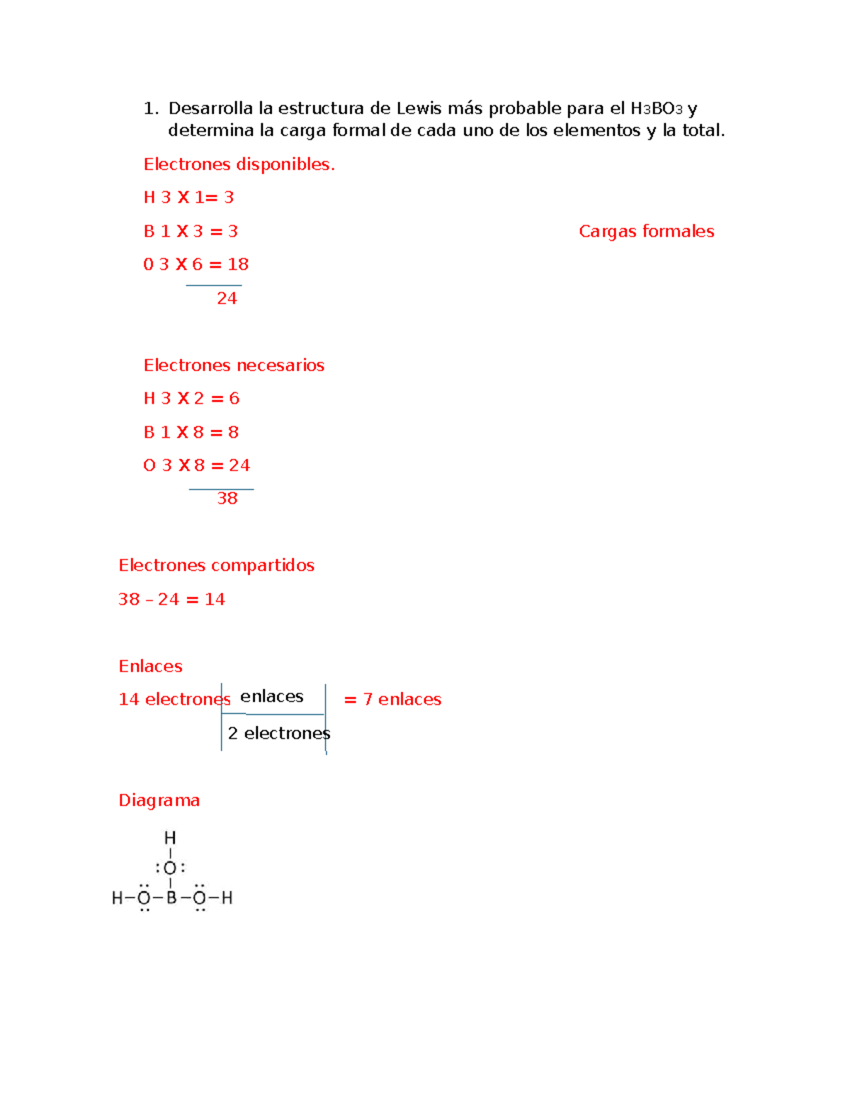 Problemas de Química: Estructura de Lewis y Cargas Formales H3BO3 - Studocu