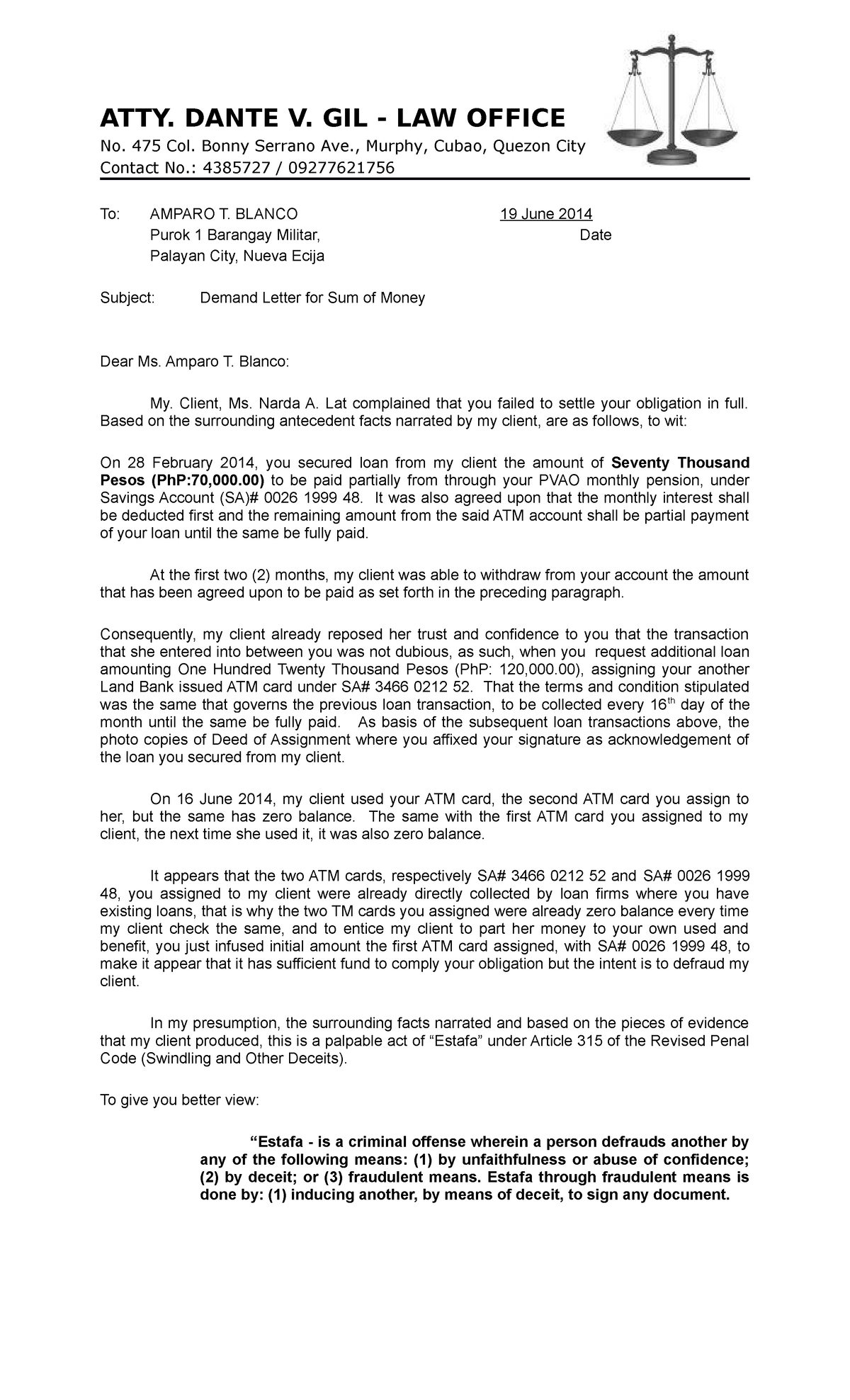234431285-Demand Letter for Sum of Money - Legal Notice - Studocu