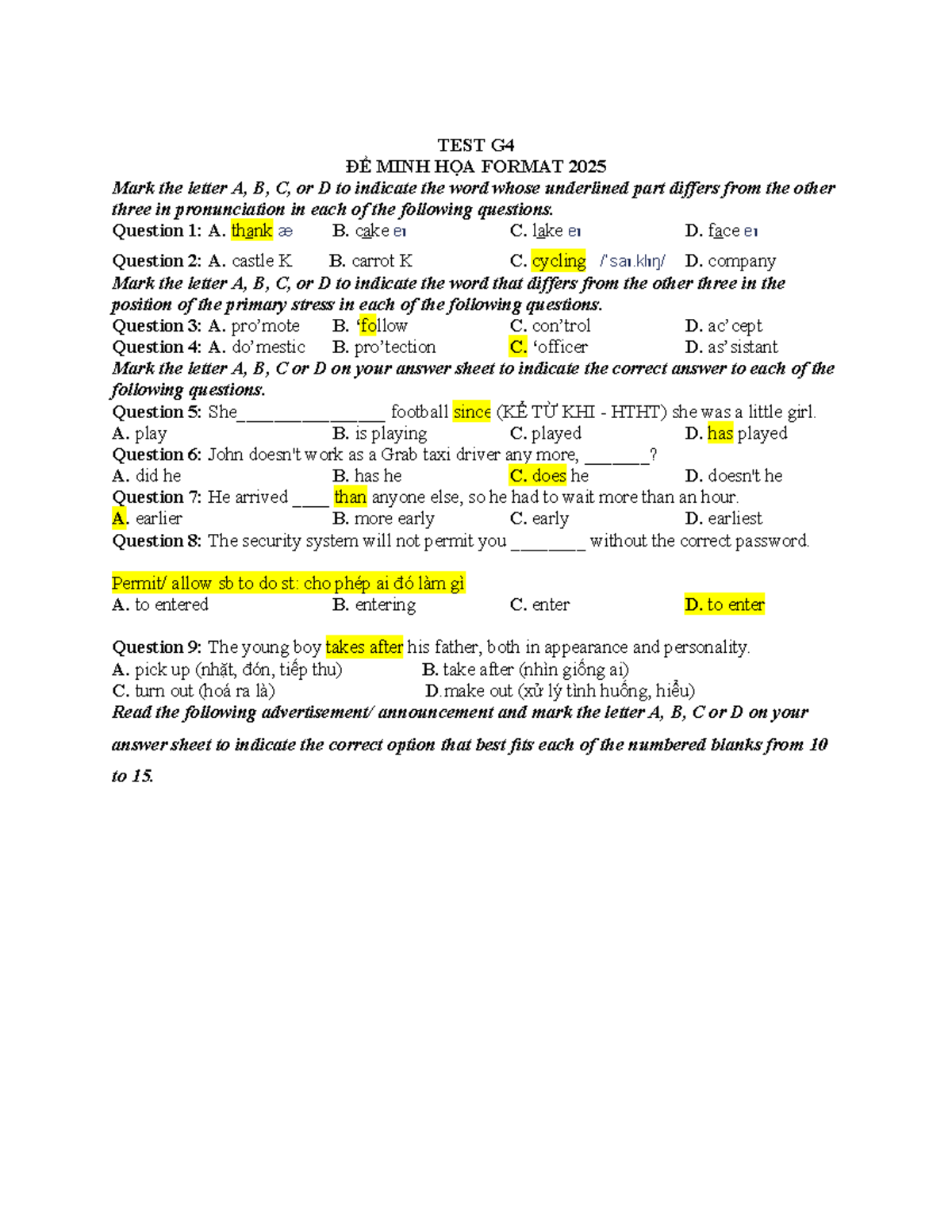G4 - ĐỀ MINH HỌA FORMAT 2025: KEY ANSWERS AND EXPLANATIONS - Studocu