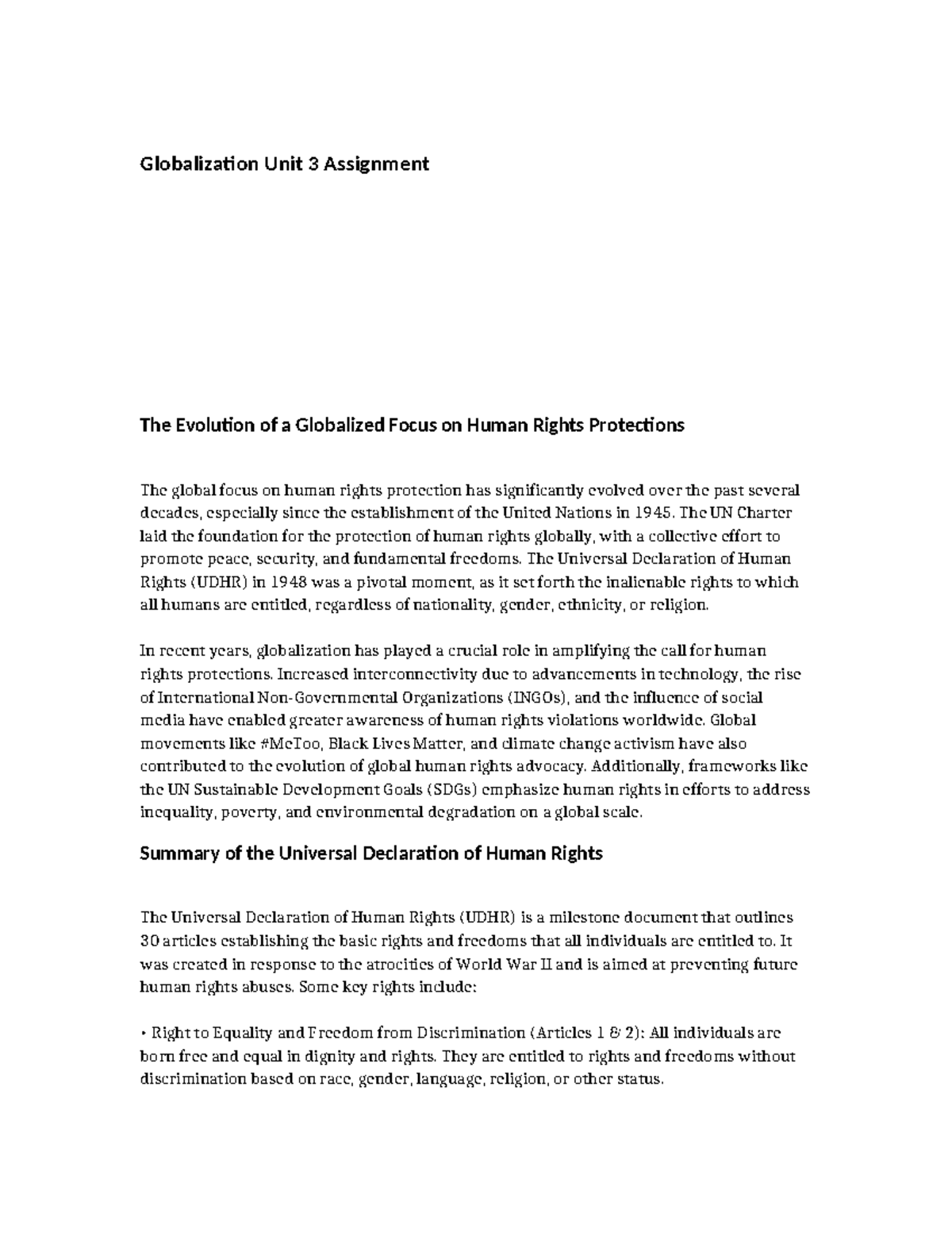 POLS Unit 3 Assignment: Evolution of Global Human Rights Protections - Studocu