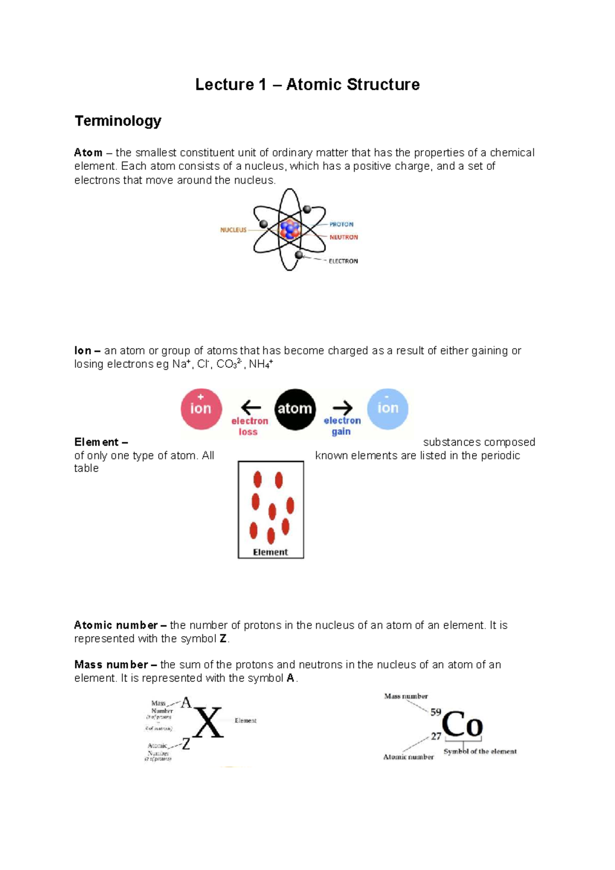 CHEM101: Prelecture Notes on Atomic Structure Concepts and Quiz - Studocu