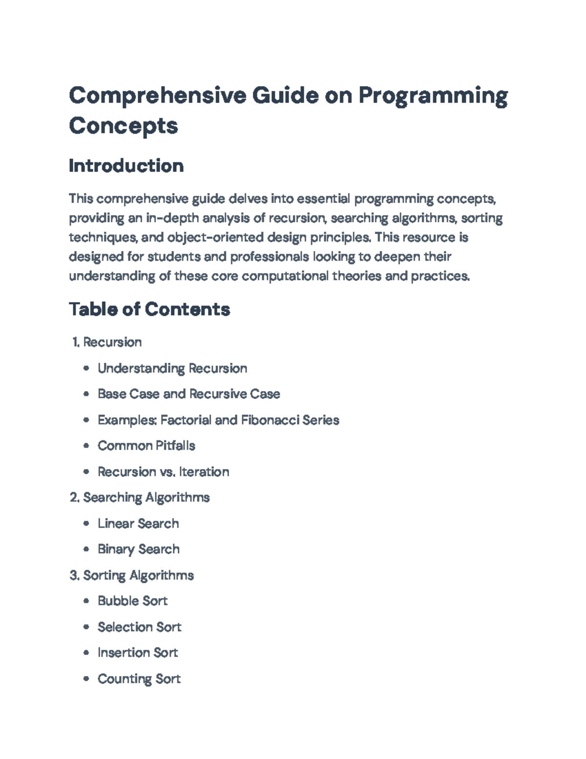Comprehensive Guide to Programming Concepts: Recursion, Search & Sort - Comprehensive Guide on ...