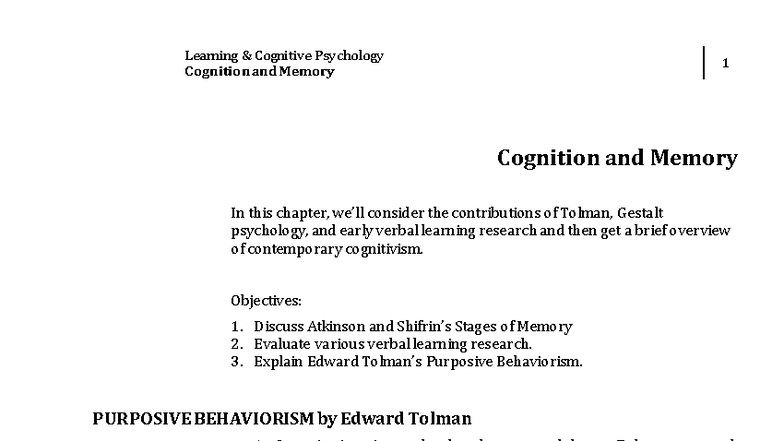 Cognitive Psychology W8-Module: Insights on Cognition and Memory - Studocu