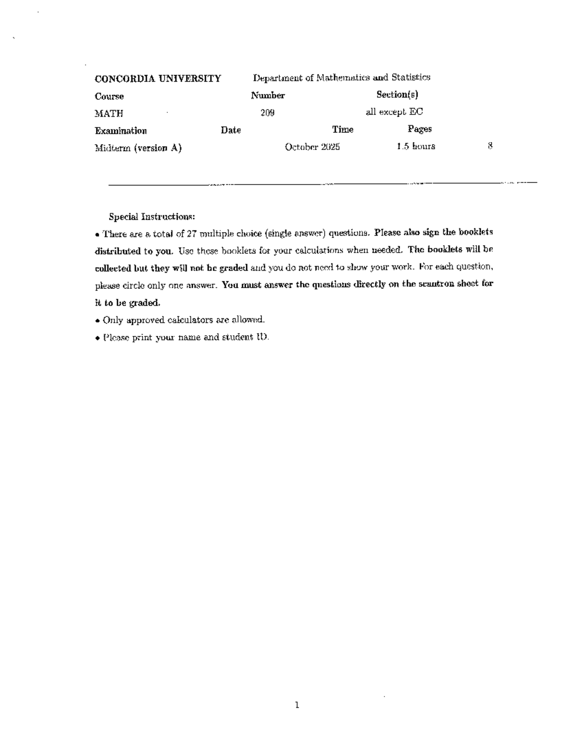 MATH 209 Midterm Exam Solutions - Fall 2025 - Studocu