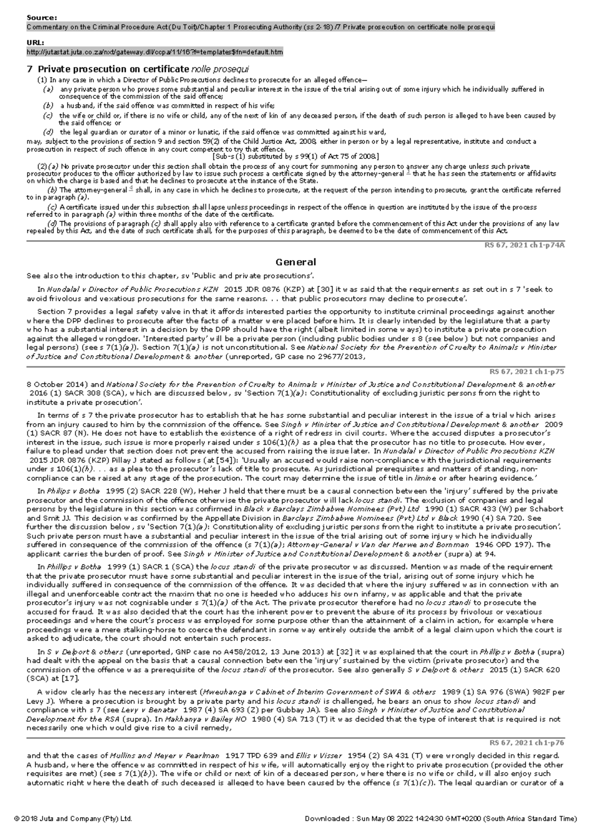 Private Prosecution under Nolle Prosequi Certificate - 7 CCPA - Studocu
