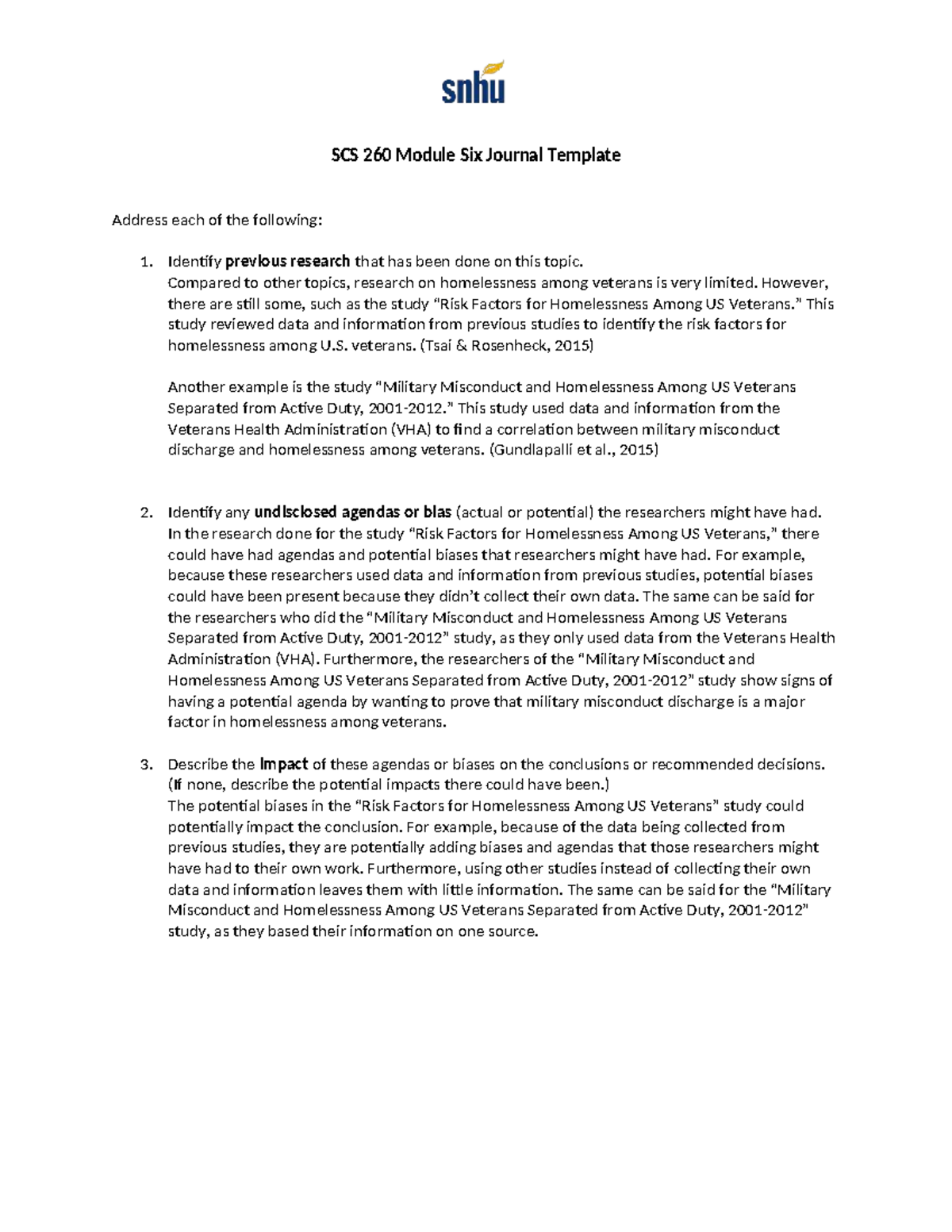 SCS 260 Module Six Journal: Analyzing Research on Veteran Homelessness - Studocu