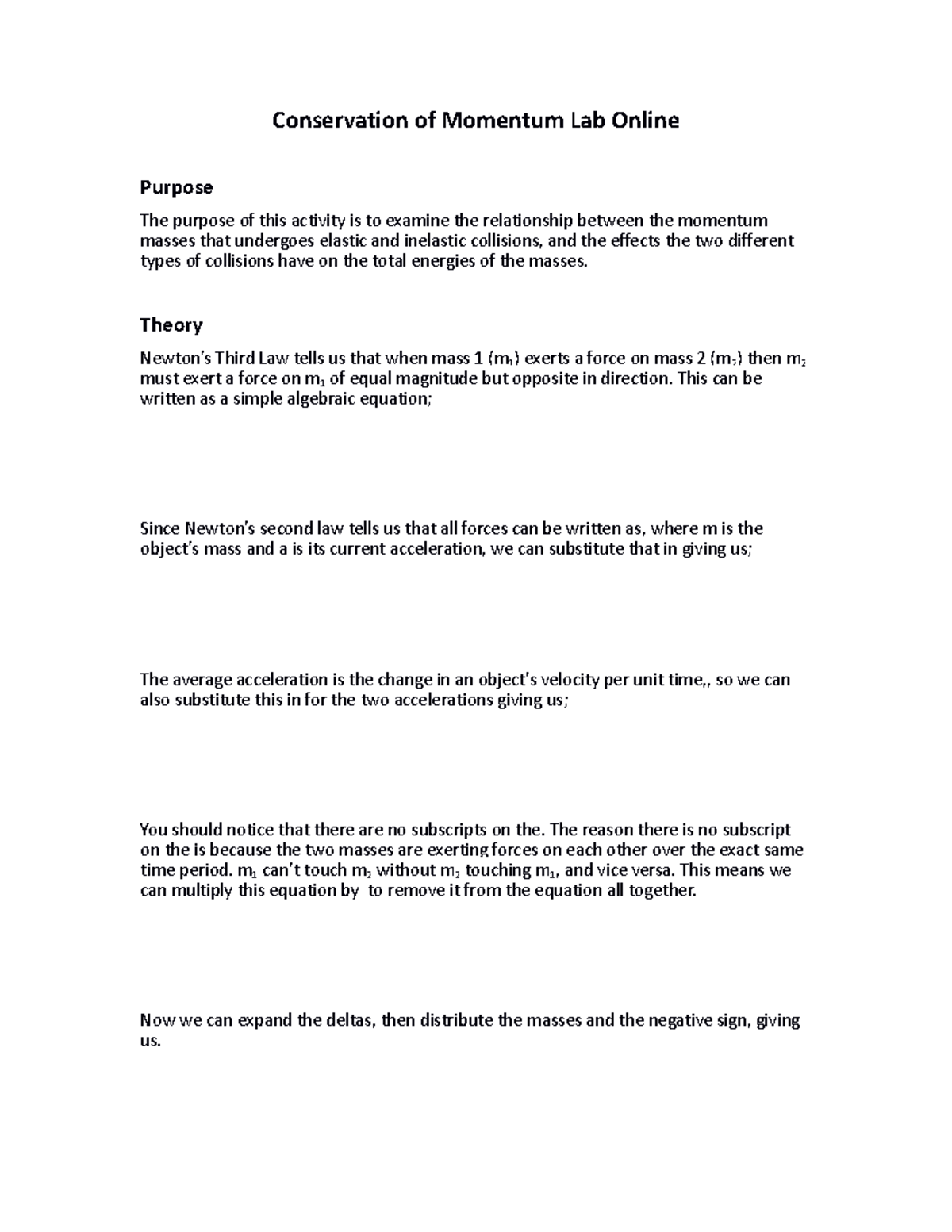 COMP - Fall2023 Conservation of Momentum Lab Online - Conservation of ...