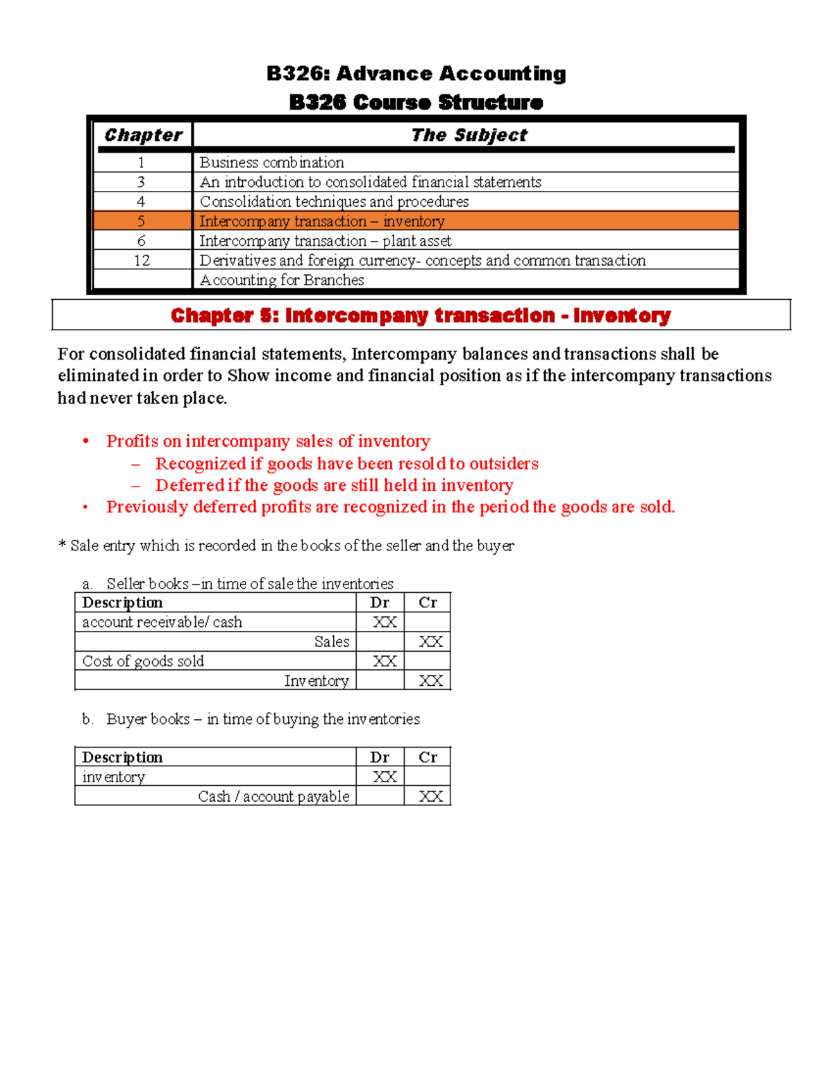 B326: Advanced Accounting Chapter 5 - Intercompany Transactions & Consolidation - Studocu