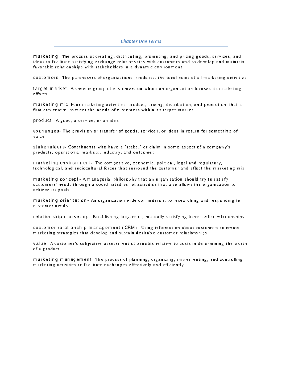 Marketing Terms and Concepts for Chapters 1-3: Key Definitions and ...