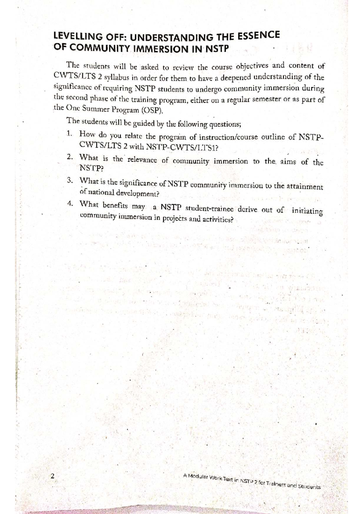 NSTP 2: Community Immersion - Understanding Its Significance and ...