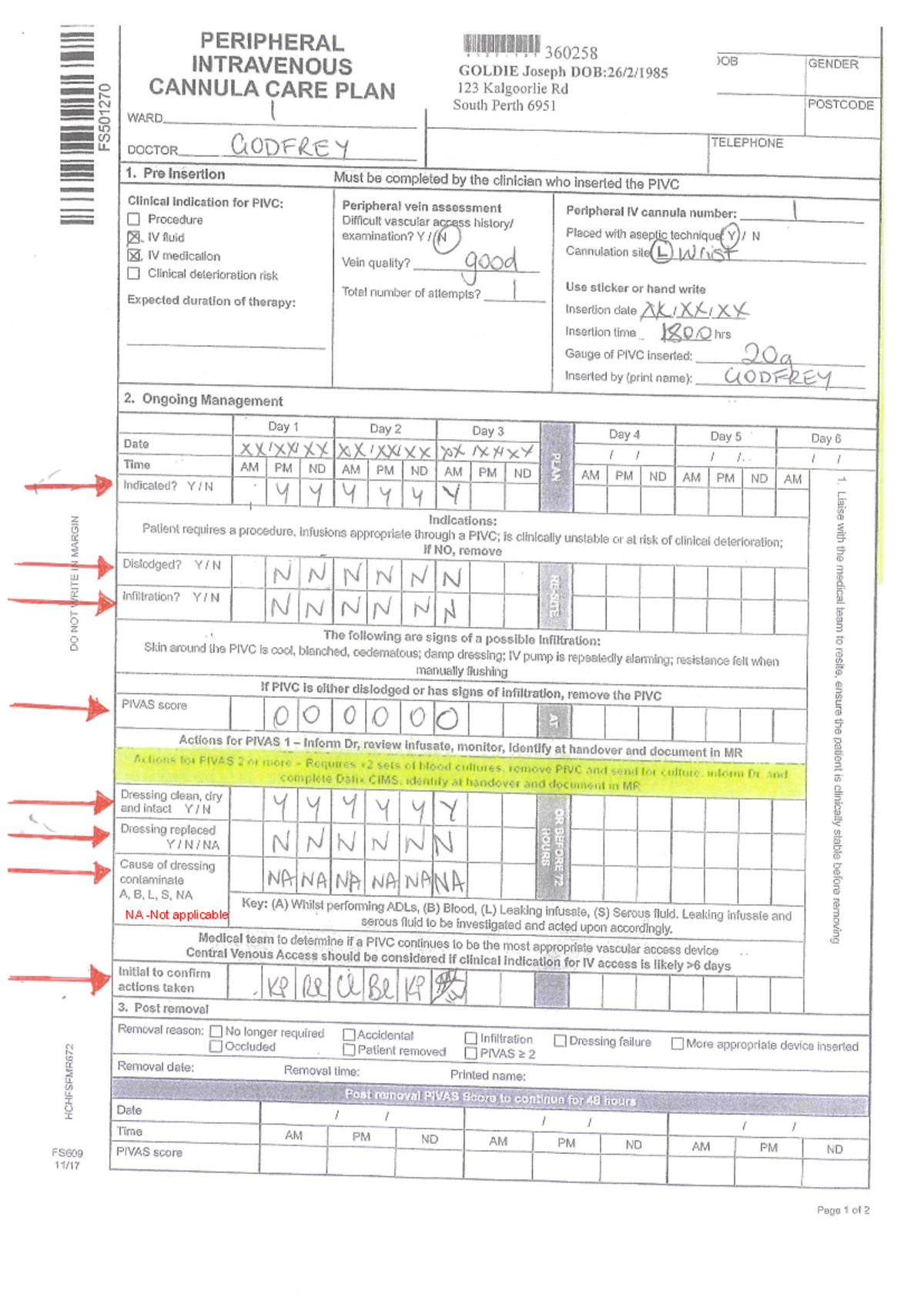 PIVC Care Plan & Management - Peripheral IV Cannula 360258 - Studocu