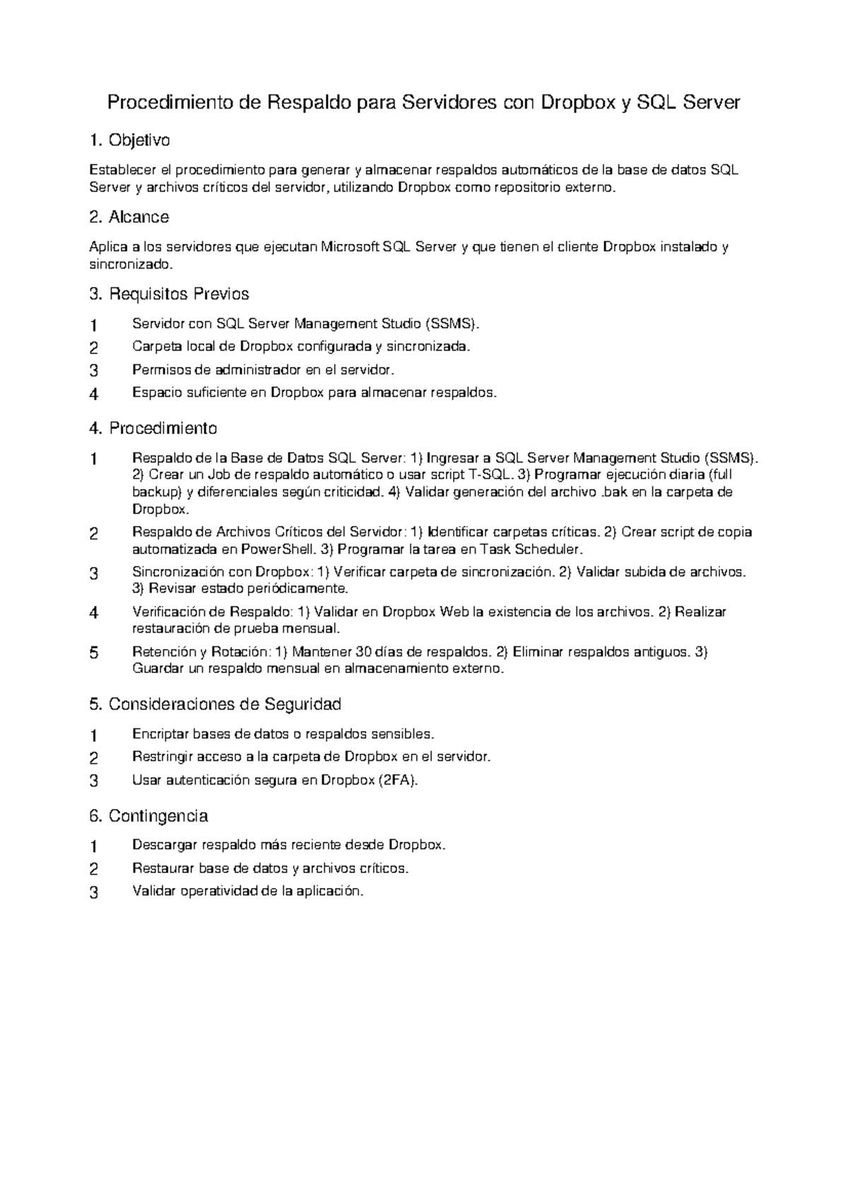 Procedimiento de Respaldo Automático para SQL Server y Dropbox - Studocu