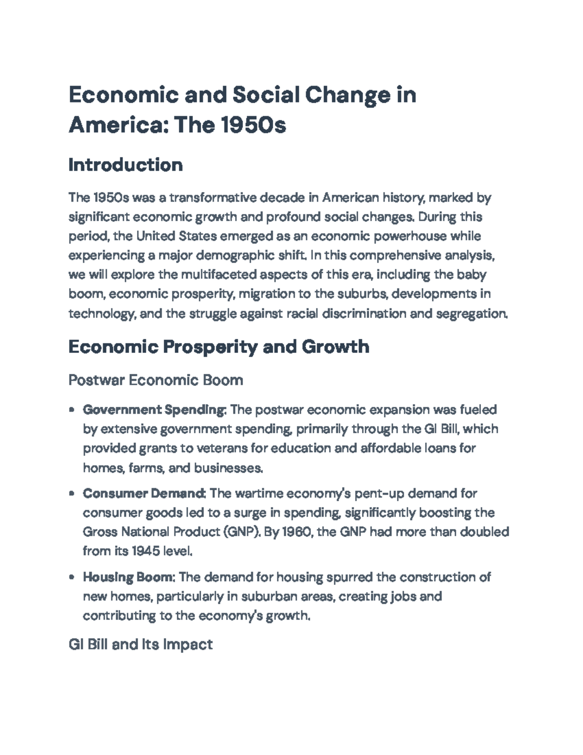 Economic and Social Transformation in America: The 1950s Analysis ...