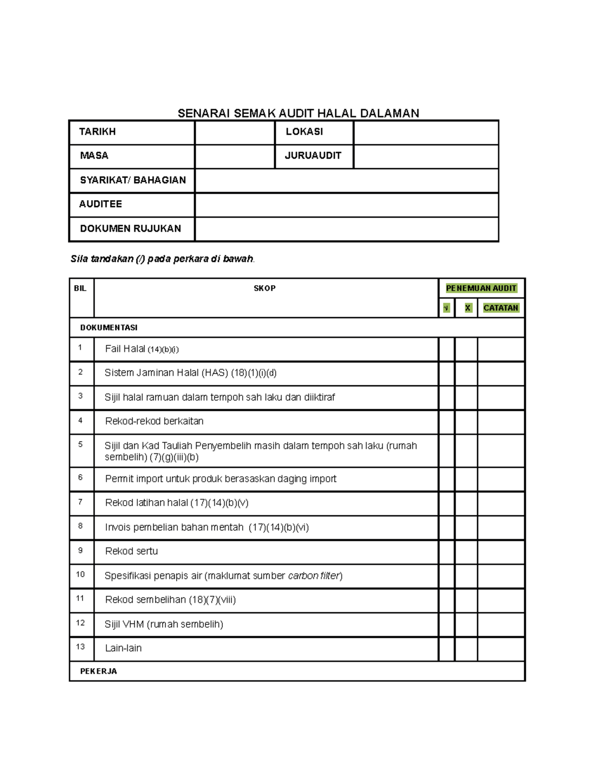 Senarai Semak Audit Halal Dalaman - V1 - SENARAI SEMAK AUDIT HALAL ...