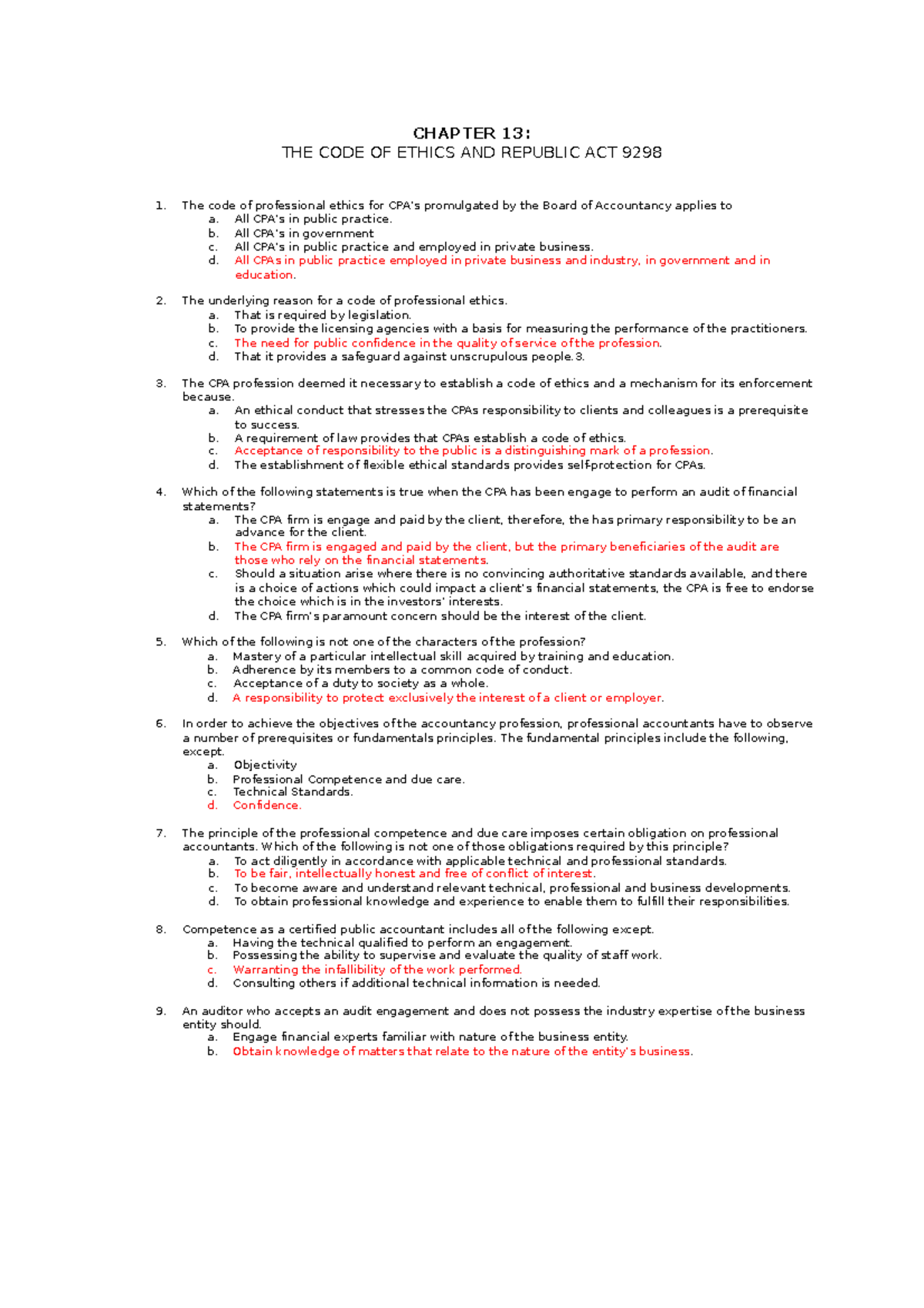 CPA 9298: Ethics Code Overview and Key Principles for Accountants - Studocu
