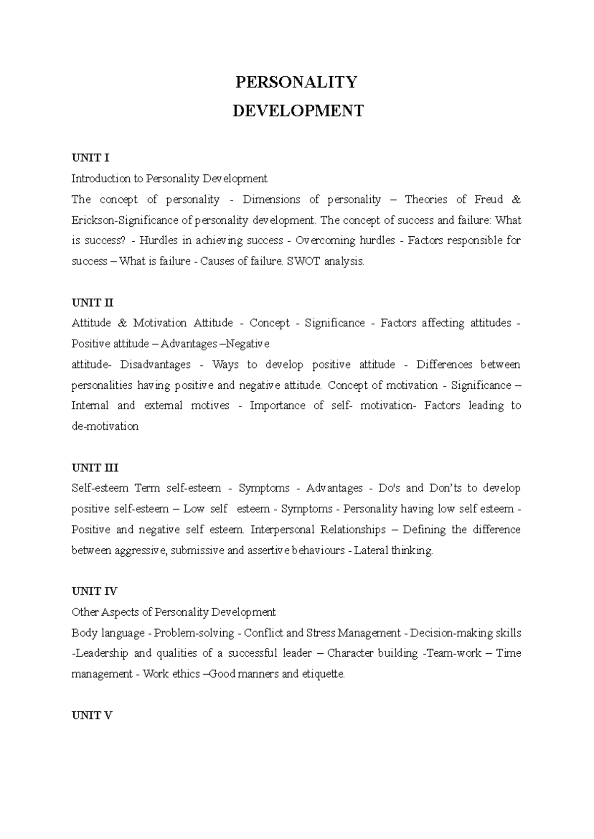 MBA 101: Comprehensive Notes on Personality Development and Growth ...