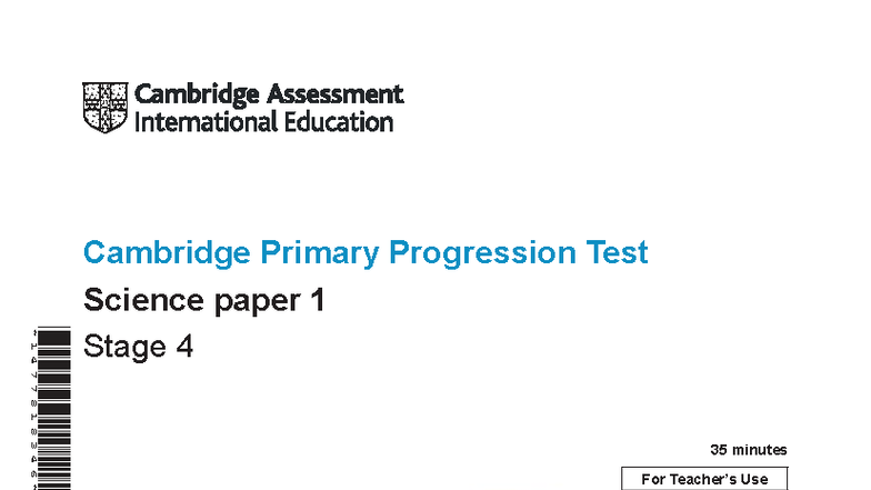 Cambridge Primary Science Progression Test Paper 1 - Stage 4 - Studocu