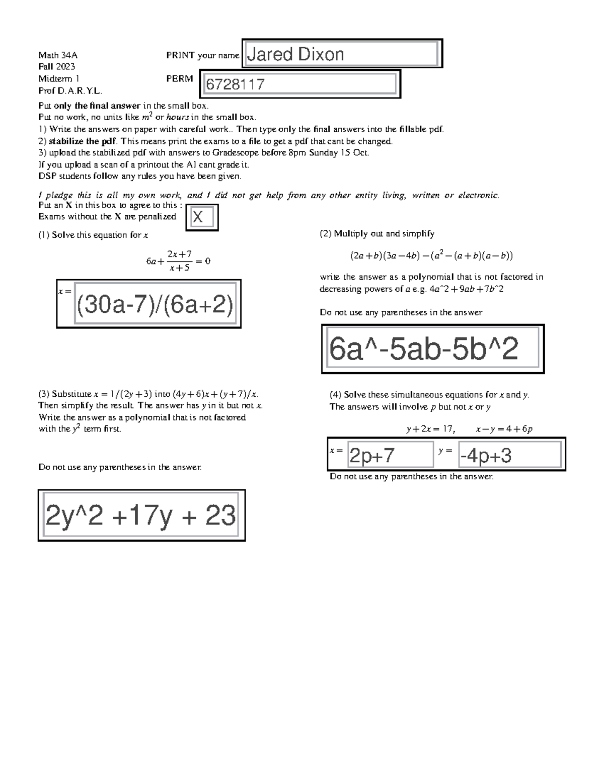 Math 34A Fall 2023 Midterm 1 Practice Exam Guide - Studocu