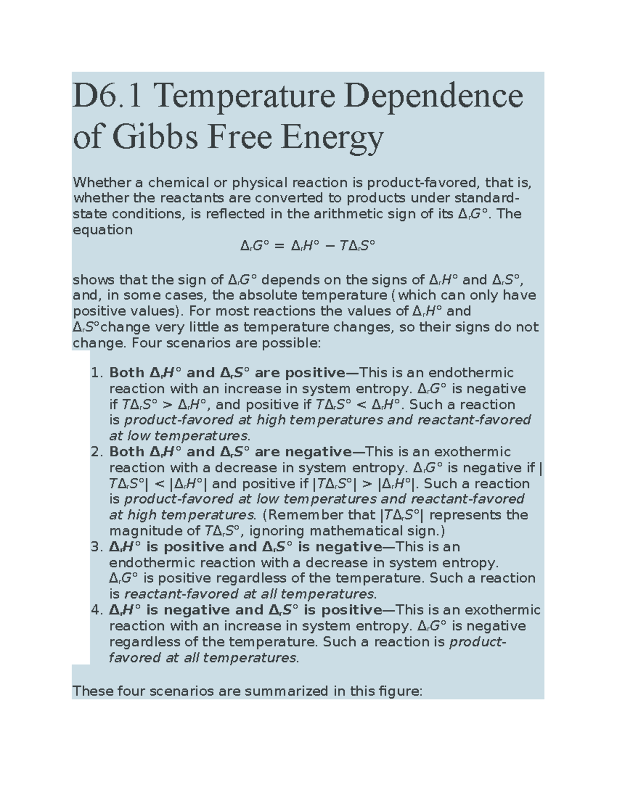 D6.1 Temperature Effects on Gibbs Free Energy and Equilibrium Constants ...