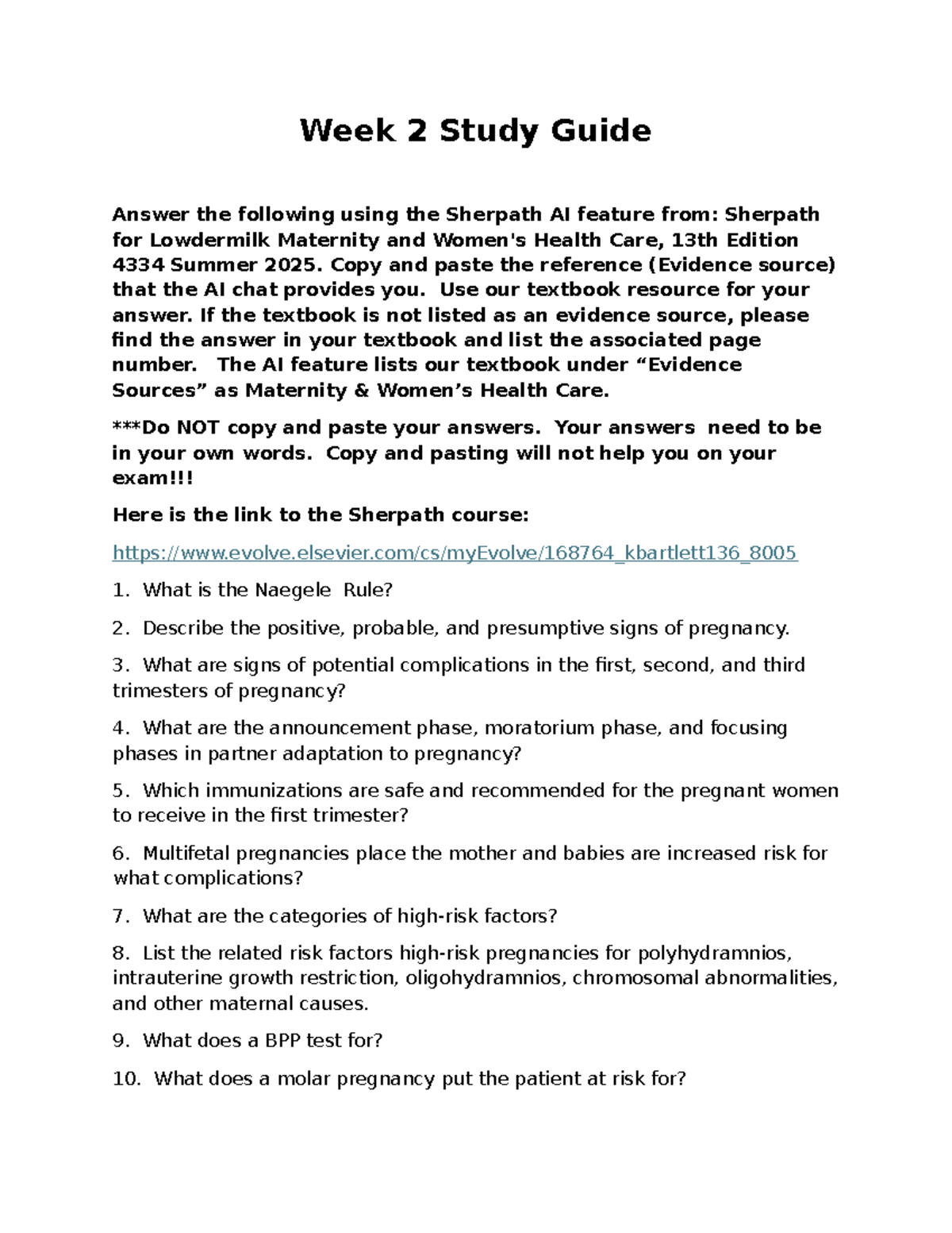 4334 Summer 2025 Week 2 Study Guide: Maternity Health Care Insights ...