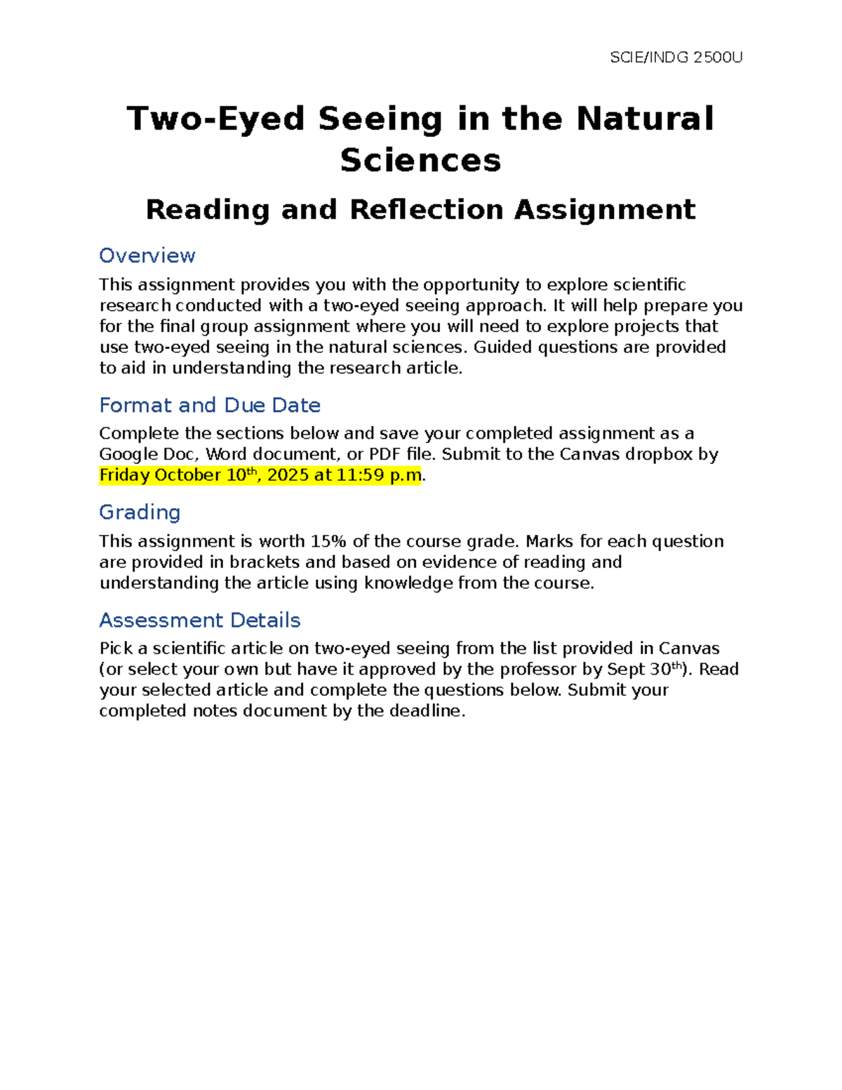 2500U Final Reflection on Seeing in Natural Sciences Assignment - Studocu