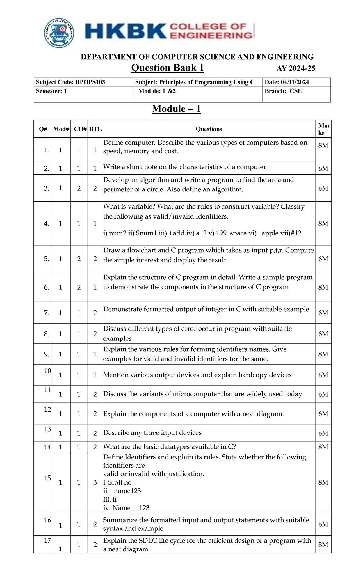POP Lab Manual PDF - HKBK COLLEGE OF ENGINEERING (Affiliated to VTU ...