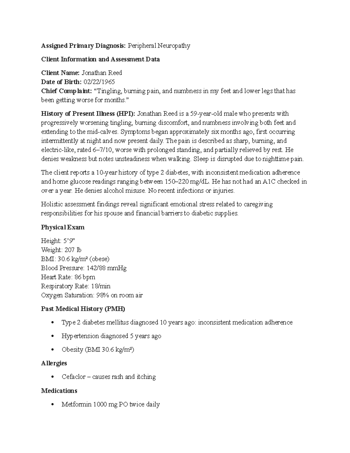 601 Week 7 Discussion Post: Peripheral Neuropathy Case Study Analysis ...