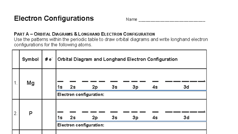 CHEM 101: Electron Configuration and Orbital Diagrams - Ch. 4 - Studocu