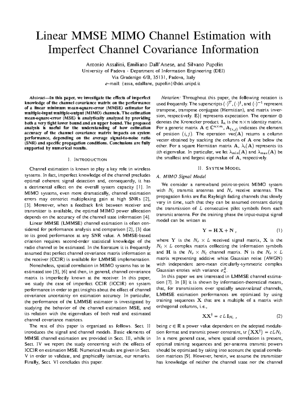 Linear MMSE MIMO Channel Estimation with Imperfect Covariance Info ...