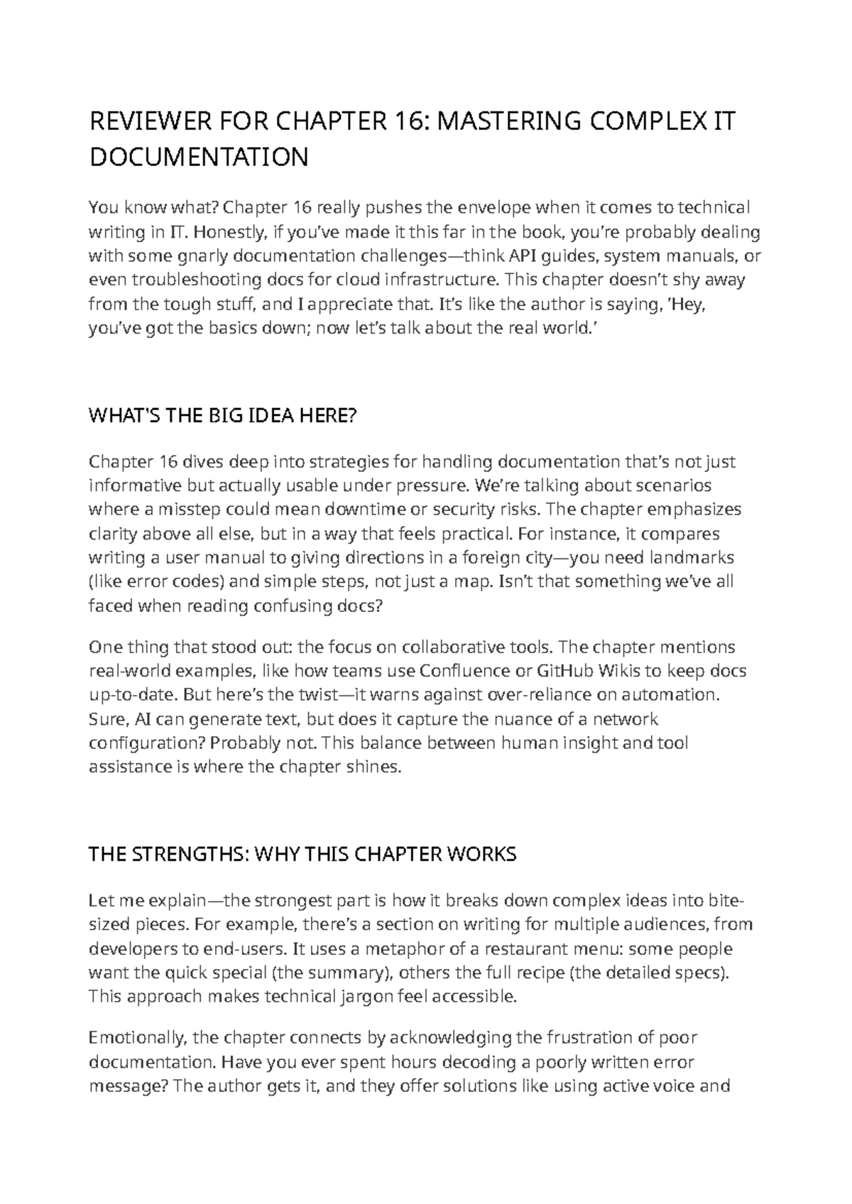 REVIEWER FOR CHAPTER 16: MASTERING COMPLEX IT DOCS - BSA 218 - Studocu