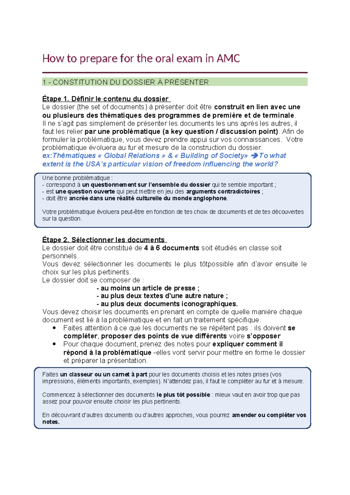 Préparation au Dossier Personnel pour l'Examen Oral en AMC - Studocu