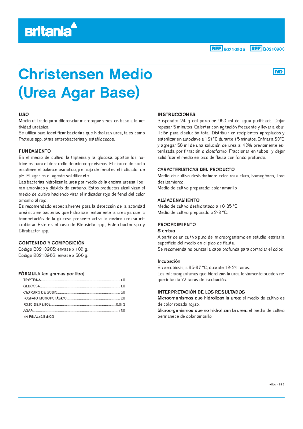B0210905 B0210906 Christensen Urea Agar Base: Identificación Microbiana ...