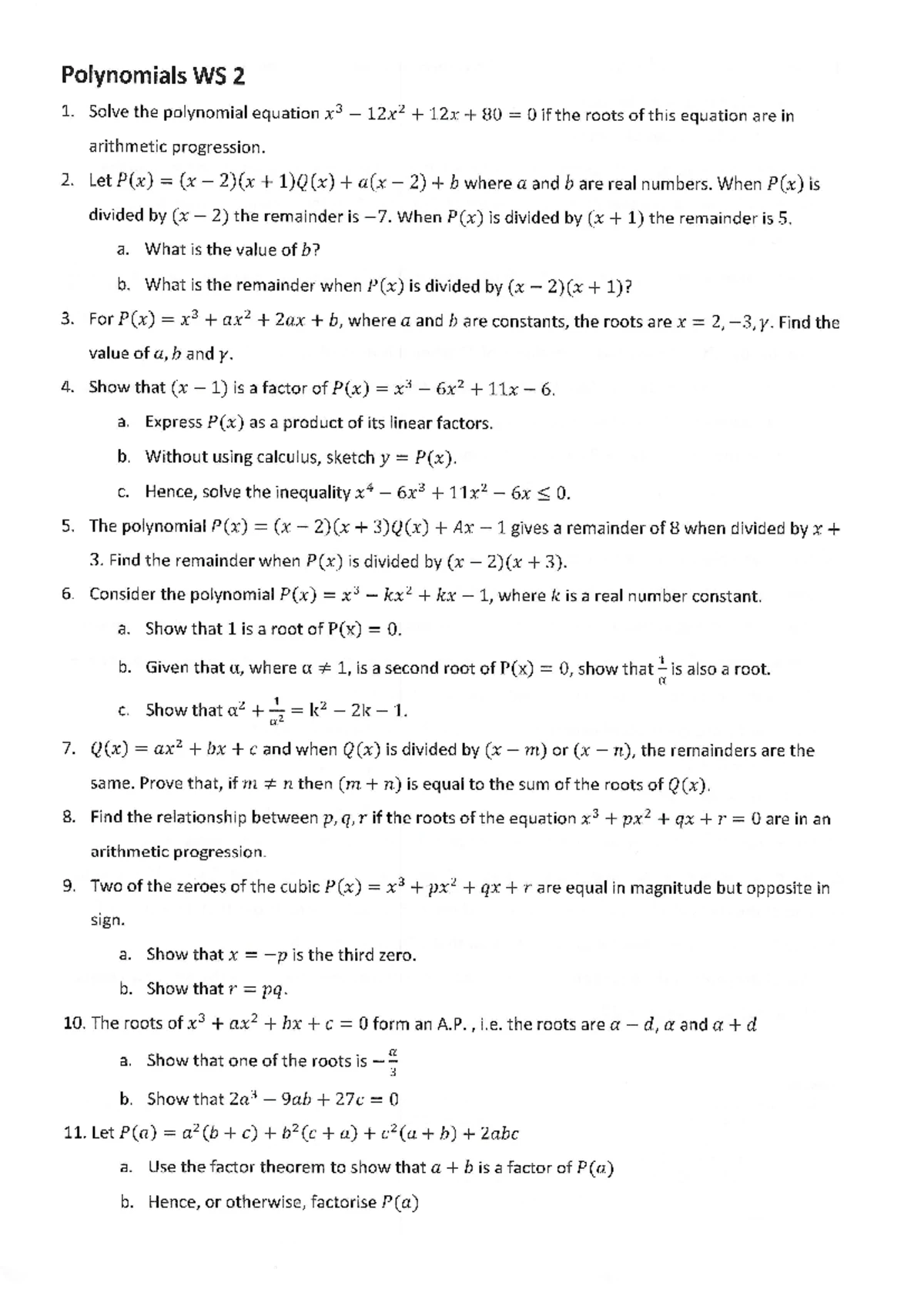 Polynomial WS2 - Practice qs - Studocu