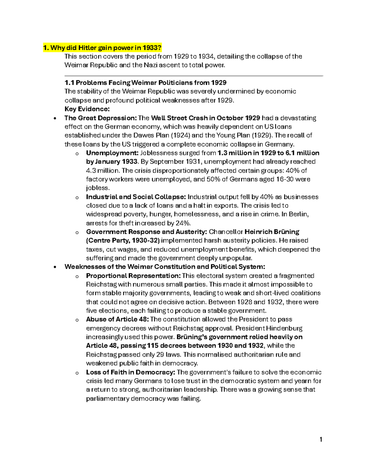 HIST 101: Detailed Notes on Hitler's Rise to Power (1929-1934) - Studocu