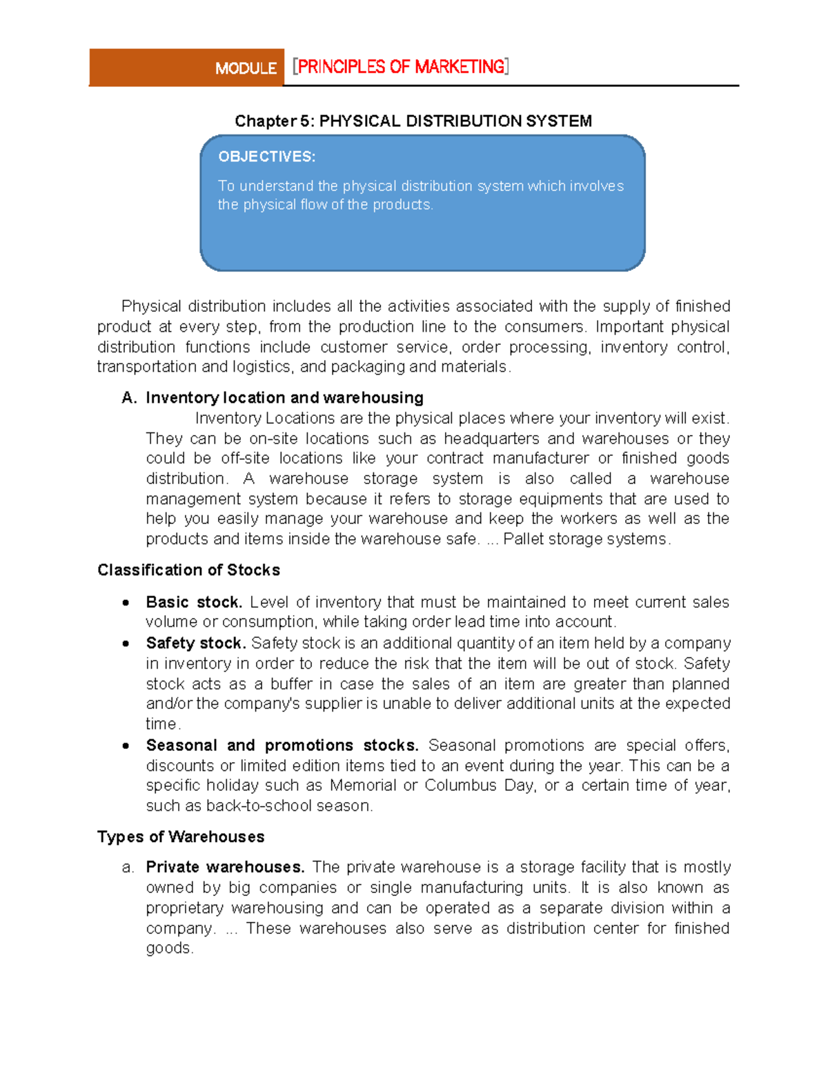 Chapter 5 - Understanding the Physical Distribution System - Studocu