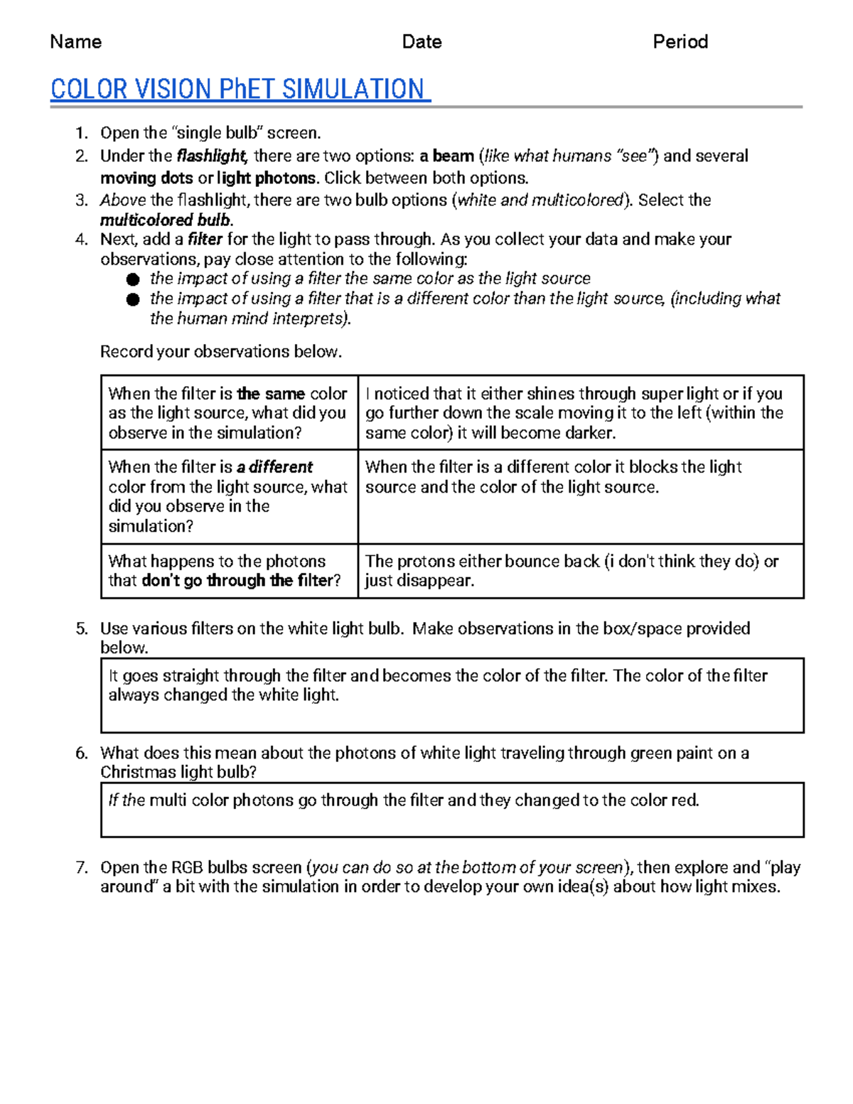 Color Vision PhET Simulation: Analysis & Observations Report - Studocu