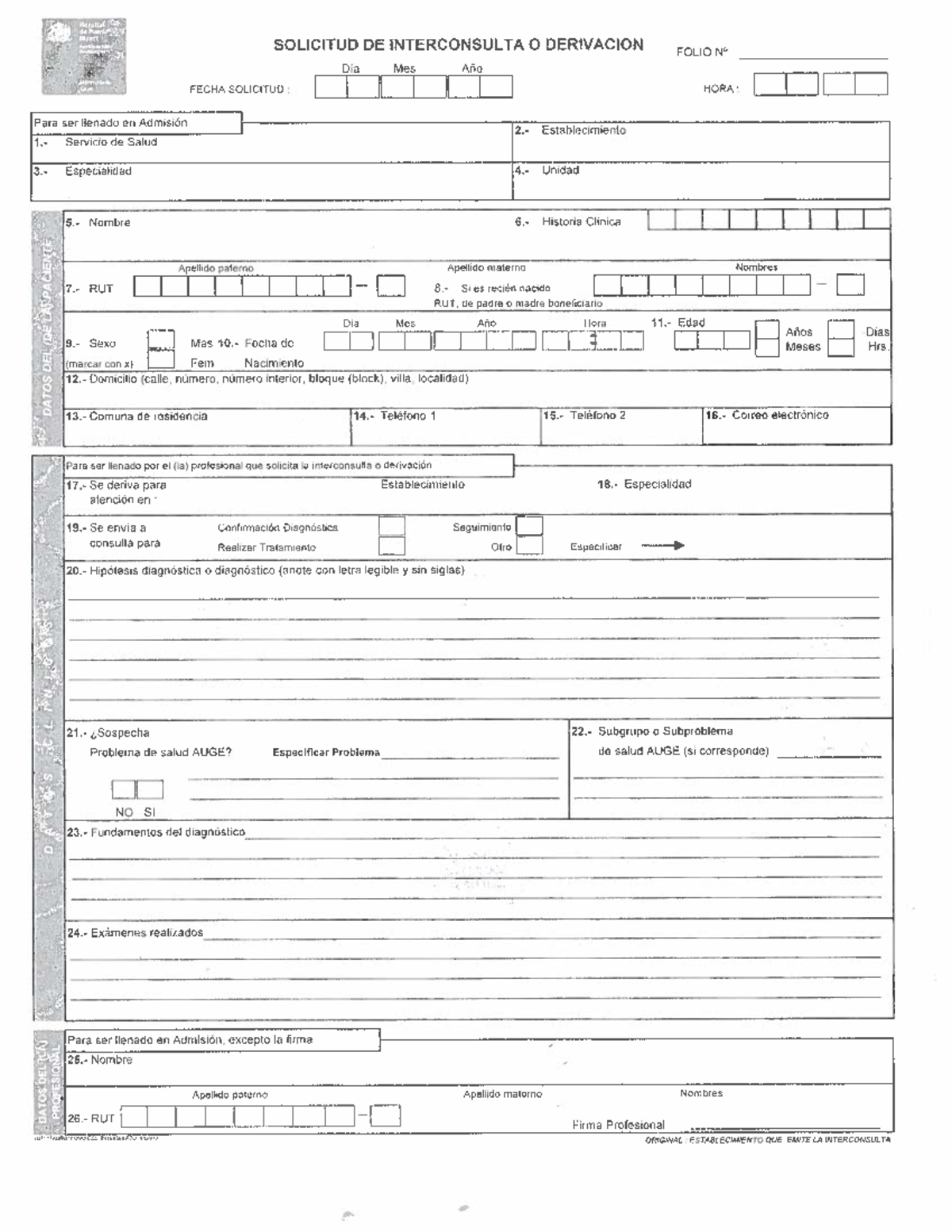 Interconsulta - deratat SOLICITUD DE INTERCONSULTA o DERIVACION FOLIO ...