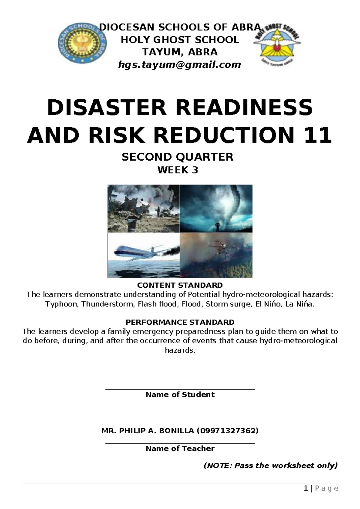 Disaster Readiness and Risk Reduction 11: Week 3 Worksheet - Studocu