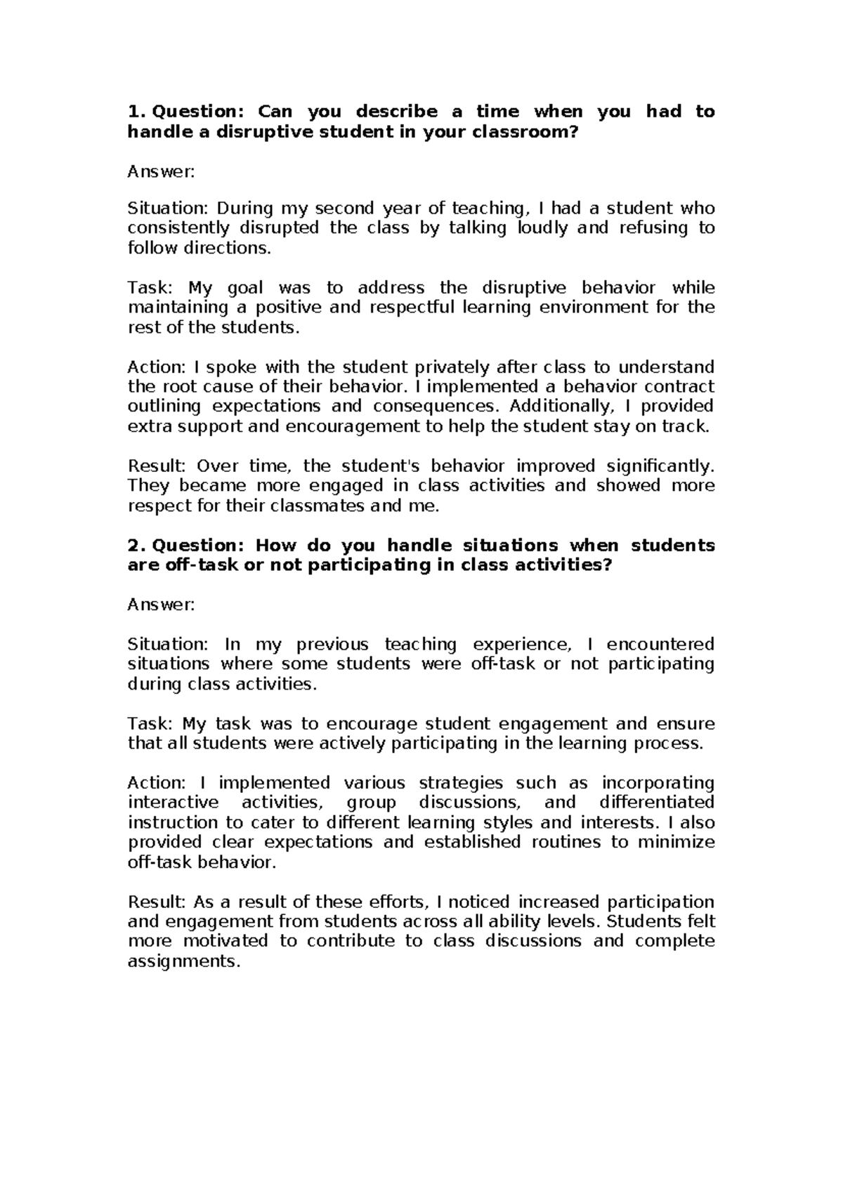 Classroom Management Strategies: Q&A Insights for Educators - Studocu