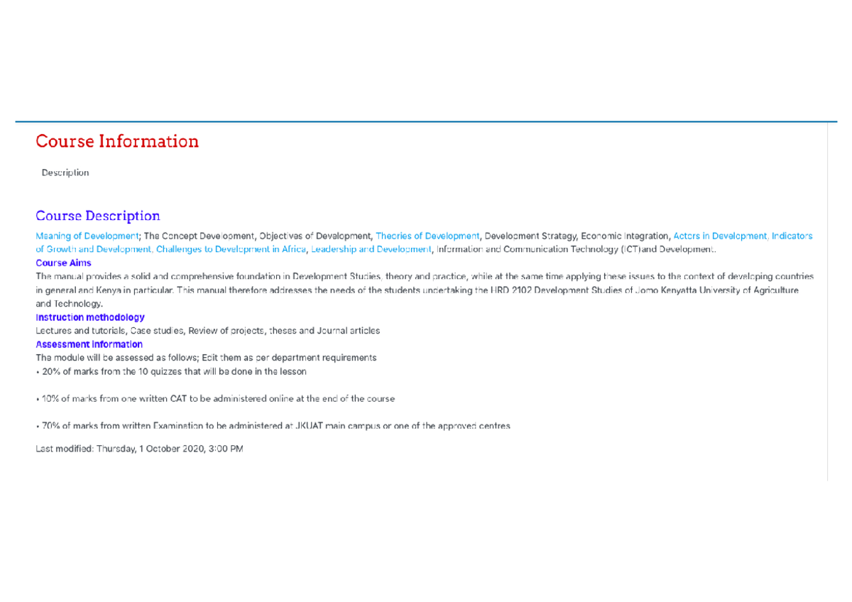 HRD 2102 - Development Studies Course Outline and Objectives - Studocu