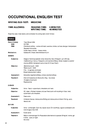 Oet medicine writing case notes 002 mr daniel mccrae - 2 OCCUPATIONAL ...